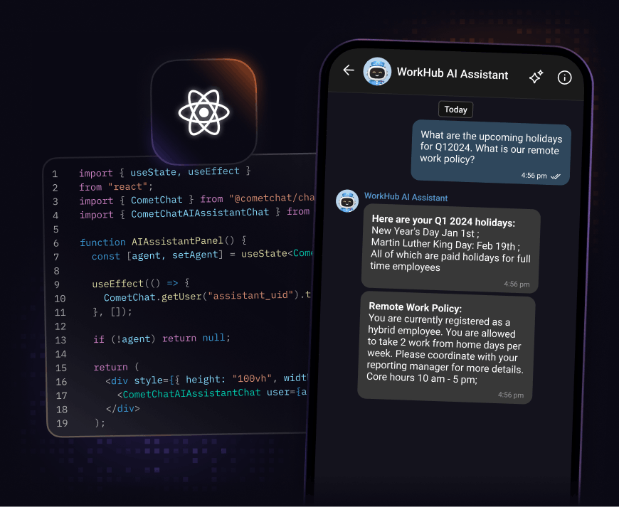 React agent chat for AI copilots with CometChat UI Kit